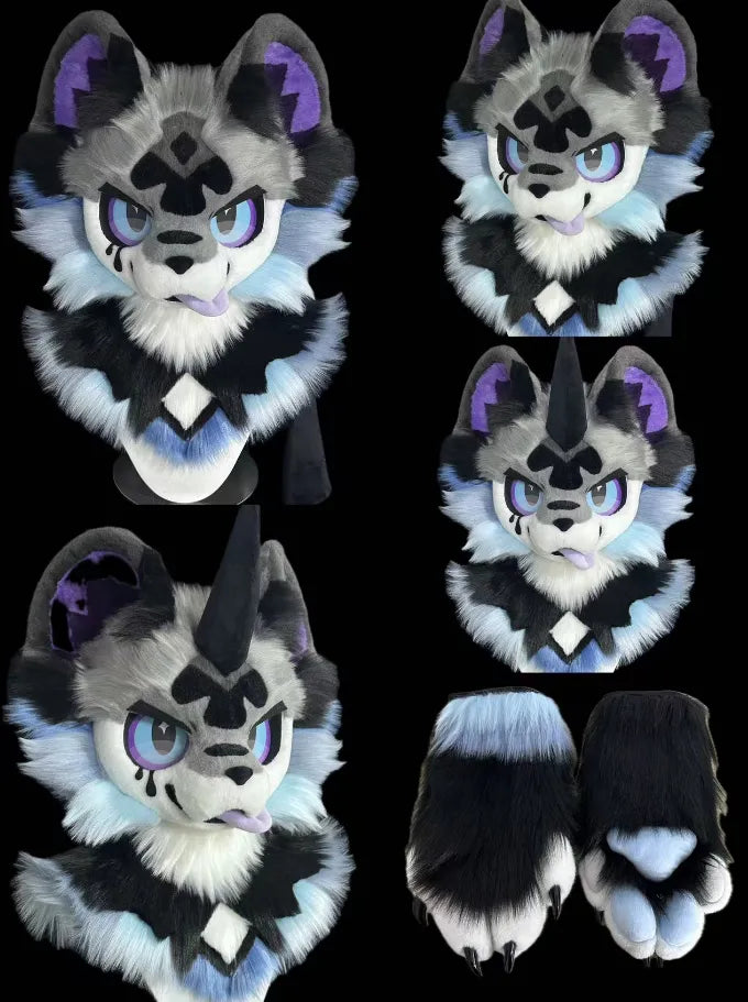 Shadow Horn Wolf Fursuit | Dark Horned Wolf Costume Head ...