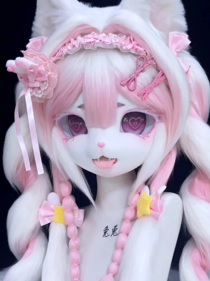 Pink Lace Cutie Fursuit | Kawaii Pink Lace Costume Head ...