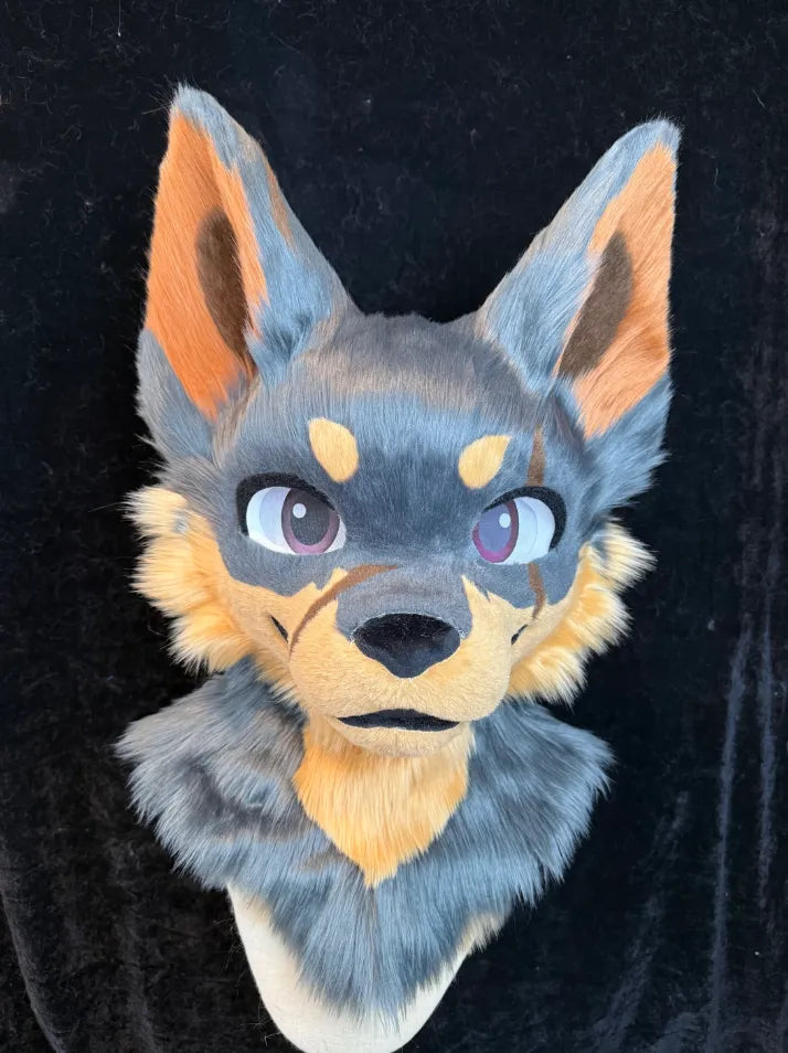 Gray Orange Battle Scar Tough Canine Partial Fursuit | Rugged Dog Head ...