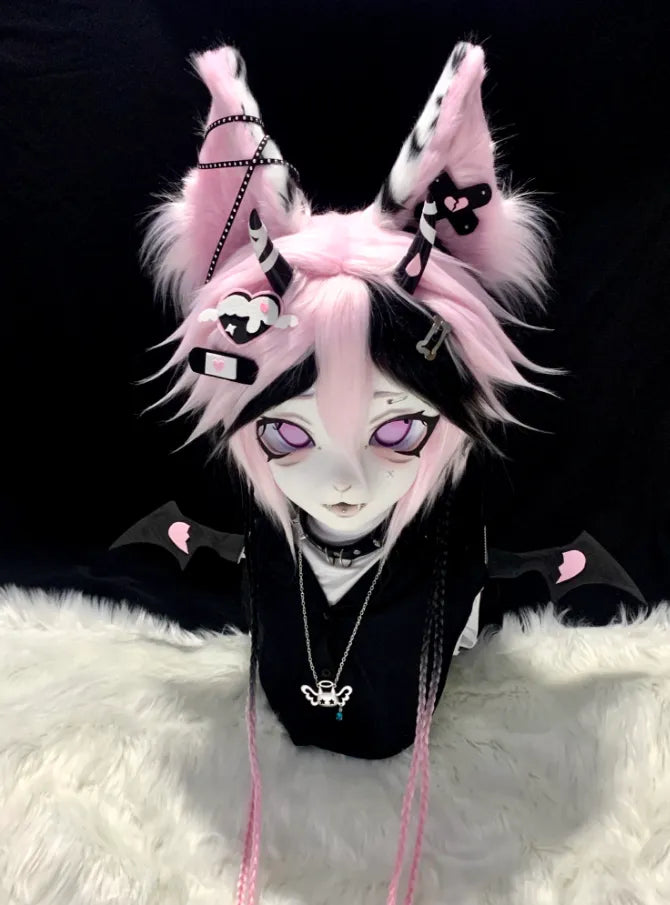 Pink Black Sweet Melancholy Fox Mini Partial Fursuit | Soft Aesthetic ...