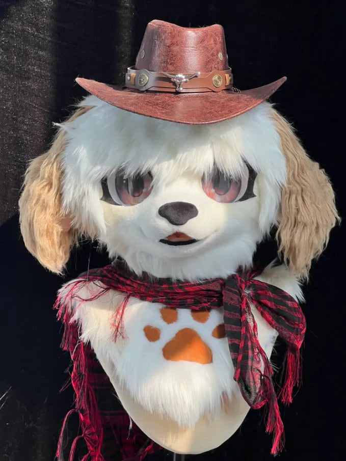 Beige Western Canine Mini Partial Fursuit | Furry Cowboy Pup Character ...