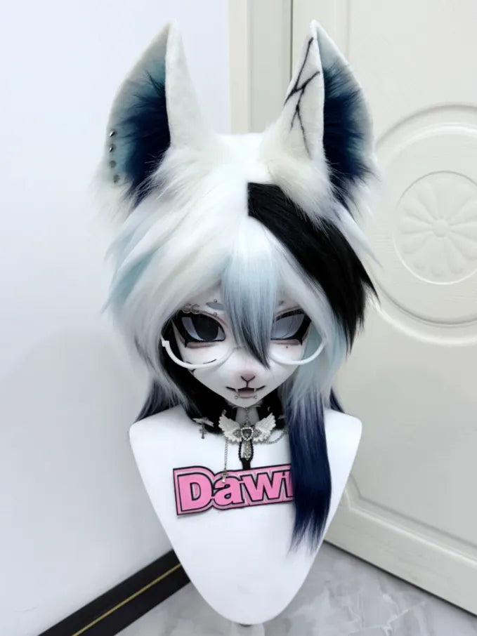 White Blue Gradient Fantasy Feline Mini Partial Fursuit – Cool Tone Cat ...