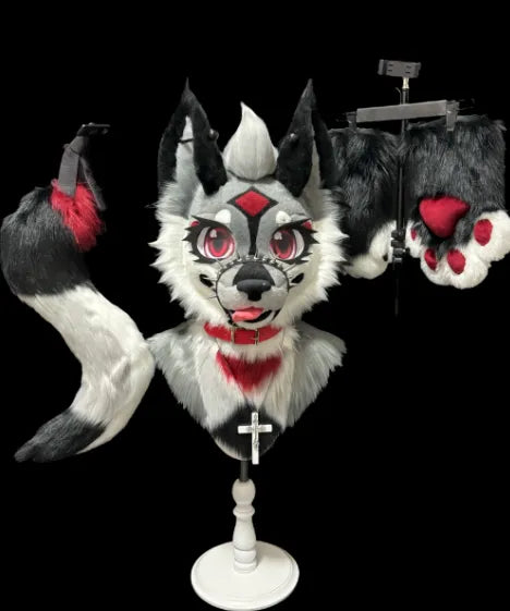 Gray Black Red Gothic Cross Accent Partial Fursuit | Dark Fantasy Furry ...