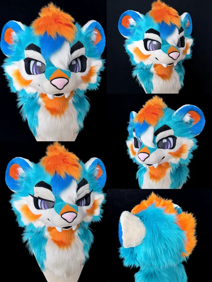 Turquoise Orange Accent Feline Mini Partial Fursuit | Vibrant Cute Cat ...