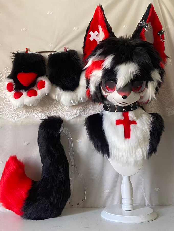 Black White Red Fox Cross & Heart Full Partial Fursuit | Gothic Cute ...