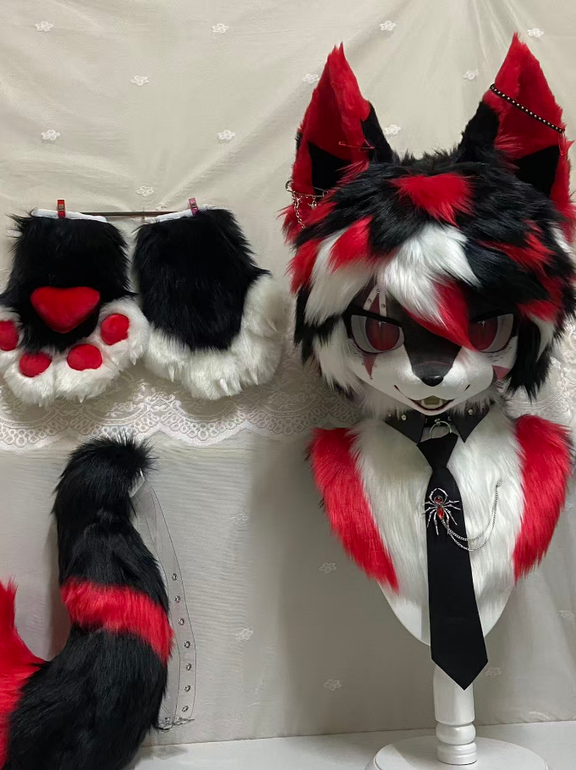Black White Red Fox Cross & Heart Full Partial Fursuit | Gothic Cute ...