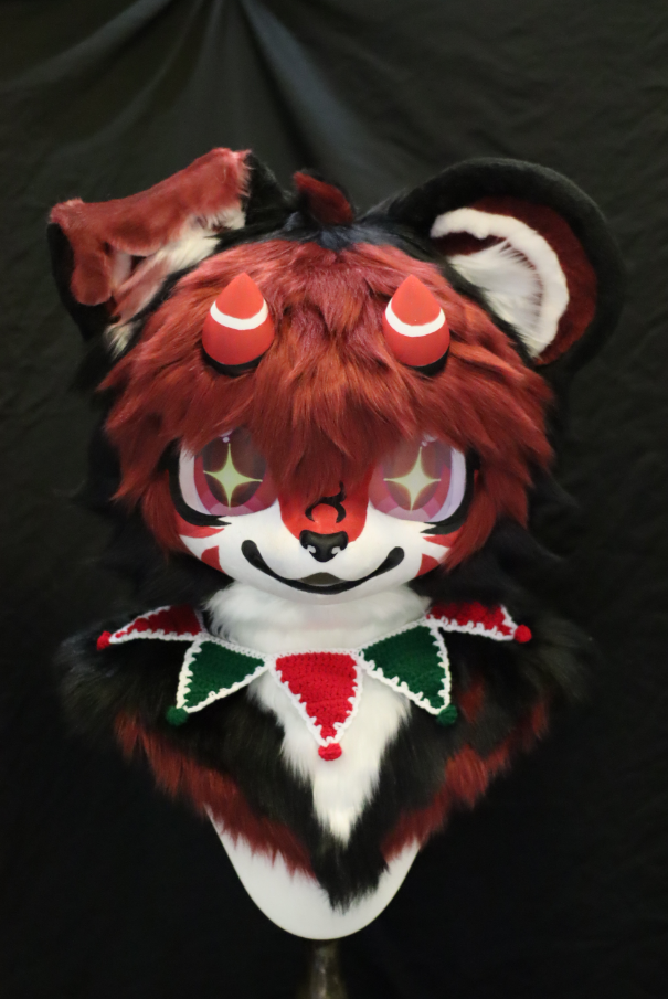 Red Black Demon Horn And Ruffle Mini Partial Fursuit Furry Costume Set 6601