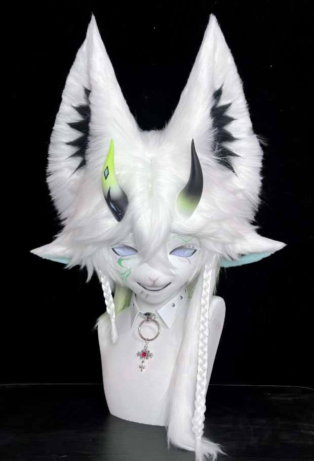 White Demon Horn & Cross Mini Partial Fursuit Furry Costume Set ...