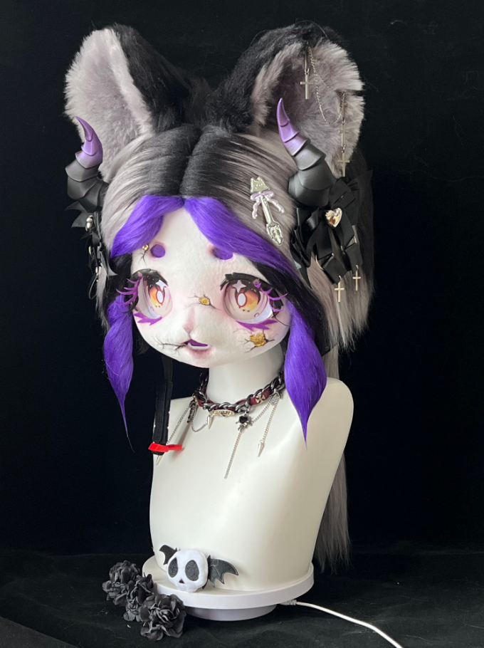 Gray Purple Goth Skull & Cross Mini Partial Fursuit Furry Costume Set ...