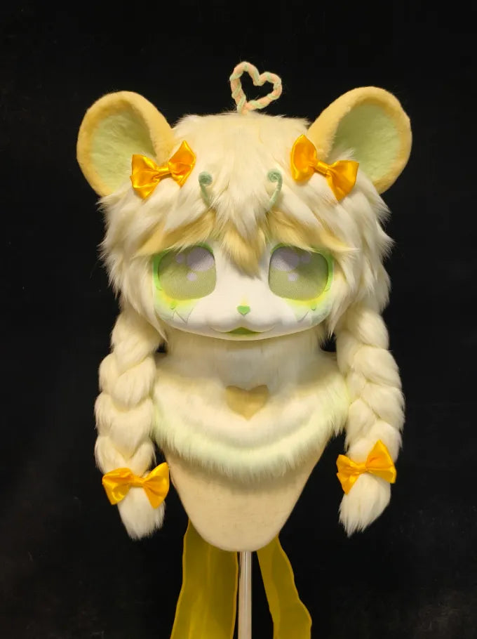 Sunny Buttercup Braid Fox Mini Partial Fursuit (Yellow Bow & Heart ...