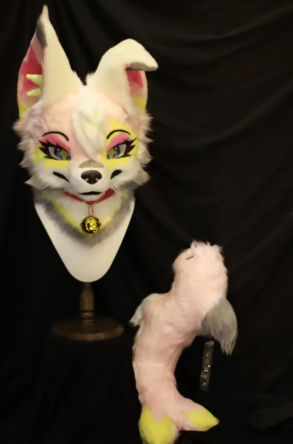 Pastel Citrus Bell Fox Full Partial Fursuit (Pink-Yellow Accents & Gold ...