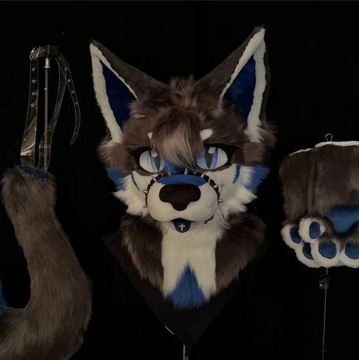 Steel Blue Gothic Wolf Full Partial Fursuit (Spiked Muzzle & Cross ...
