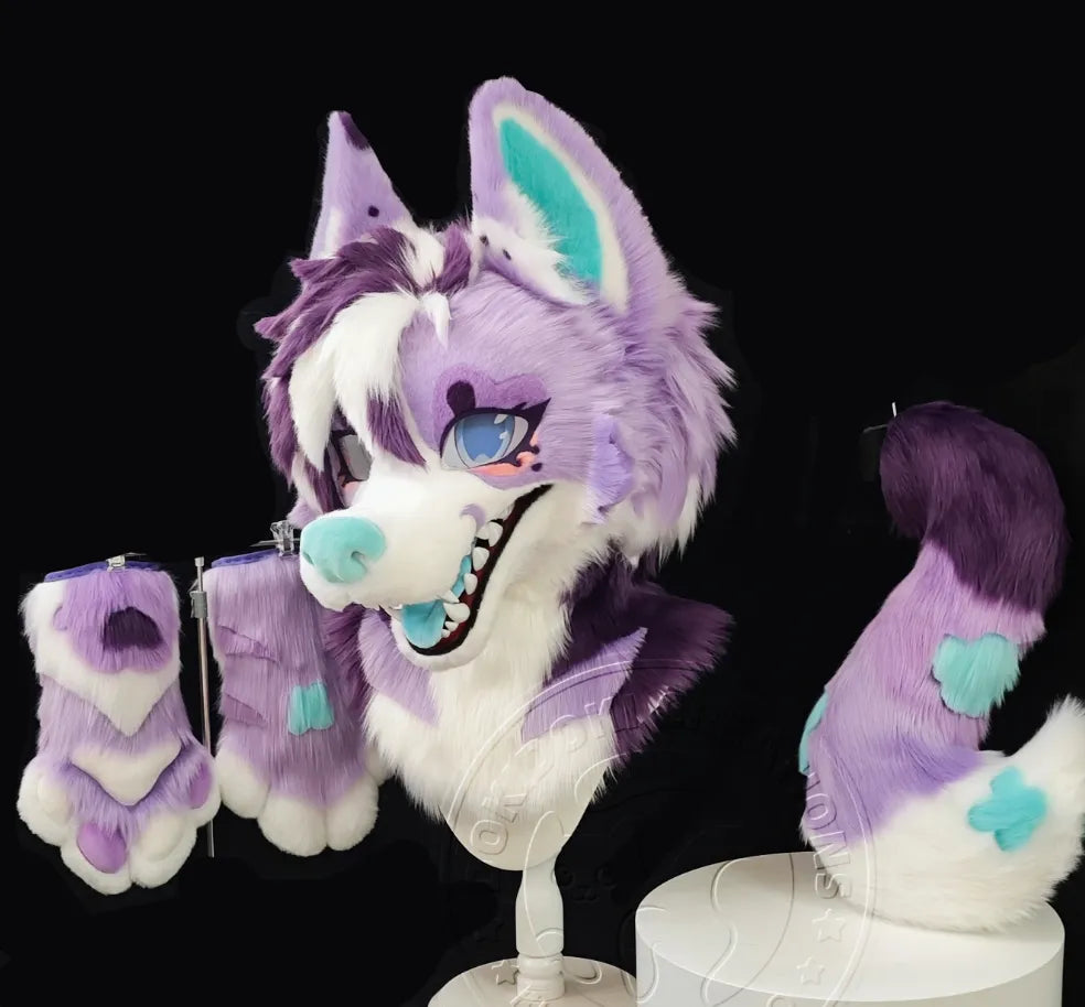 Violet Teal Sharp Fang Full Partial Fursuit (Purple-White Accents ...