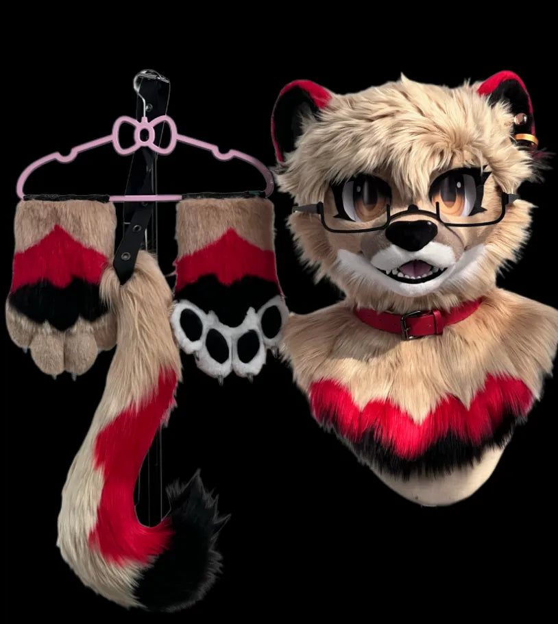 Scholarly Cheetah Kemono Full Partial Fursuit (Beige-Red Kemono Head ...