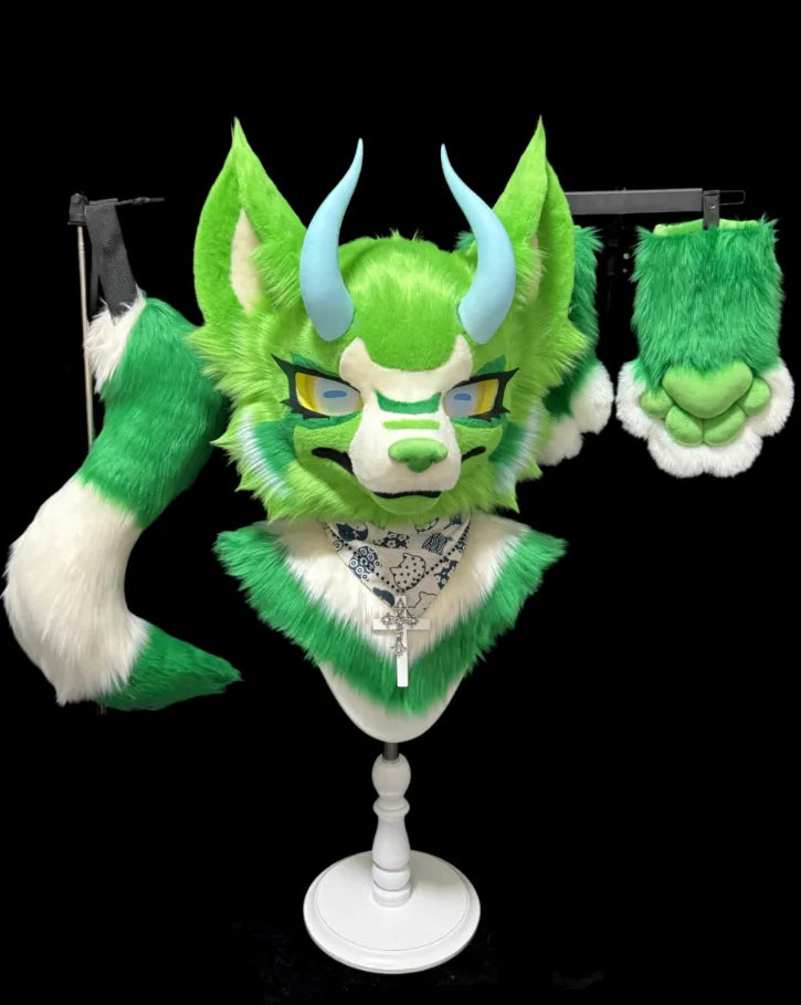 Jade Forest Ice Horn Beast Toony Full Partial Fursuit (Green-White ...
