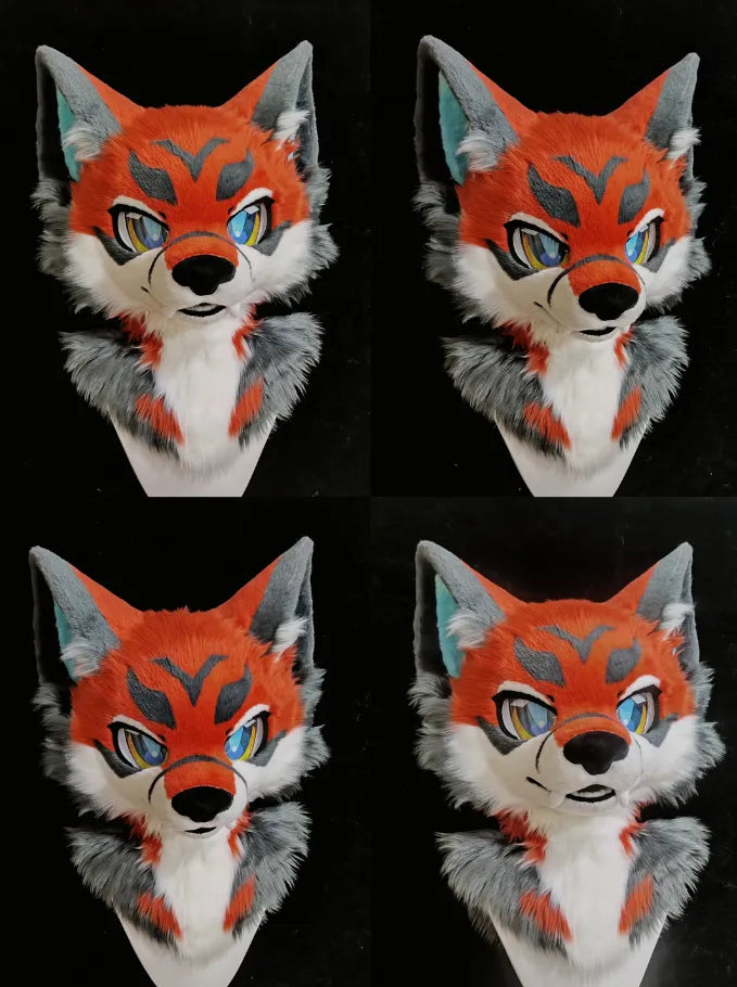 Red Stripe Gray Ear Fox Toony Mini Partial Fursuit (Red-Gray Toony Fox ...