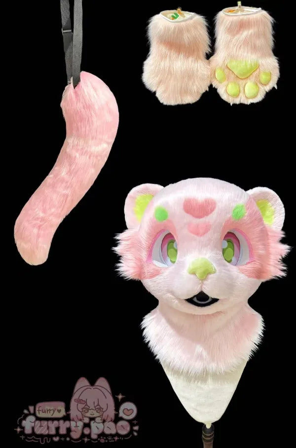 Peach Sweetheart Leopard Kemono Full Partial Fursuit (Pink-Green-White ...