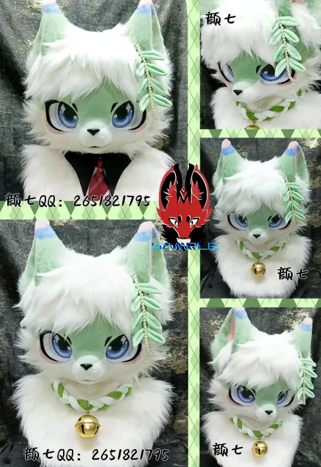 Lime Leaf Pattern Fox Kemono Mini Partial Fursuit (Green-White Kemono ...