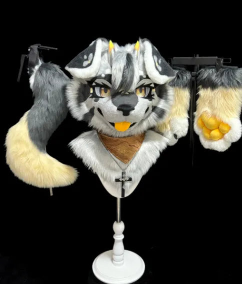 Frosted Gold Wolf Toony Partial Fursuit (Gray-Gold Toony Wolf Head ...