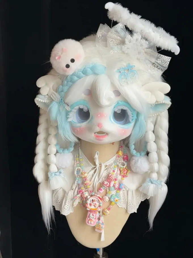Snow Angel Kig Mini Partial Fursuit (White-Blue Kig Angel Creature Head ...