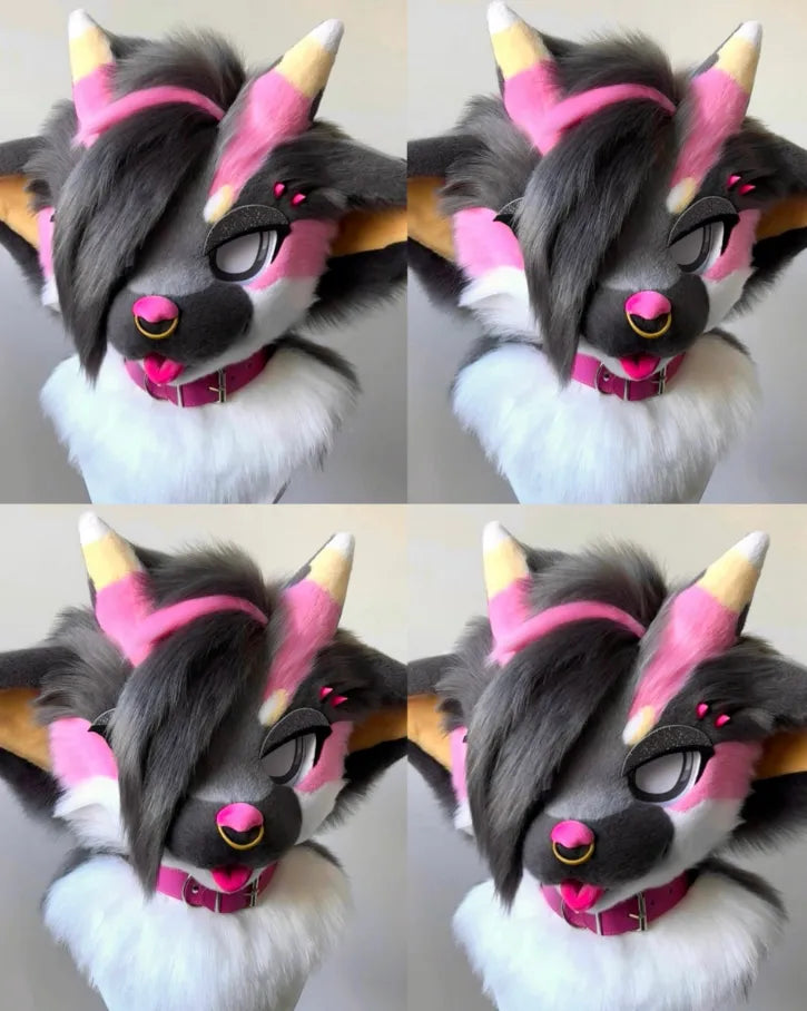 Crayon Spark Fox Toony Partial Fursuit (Gray-Pink Toony Fox Head, Paws ...