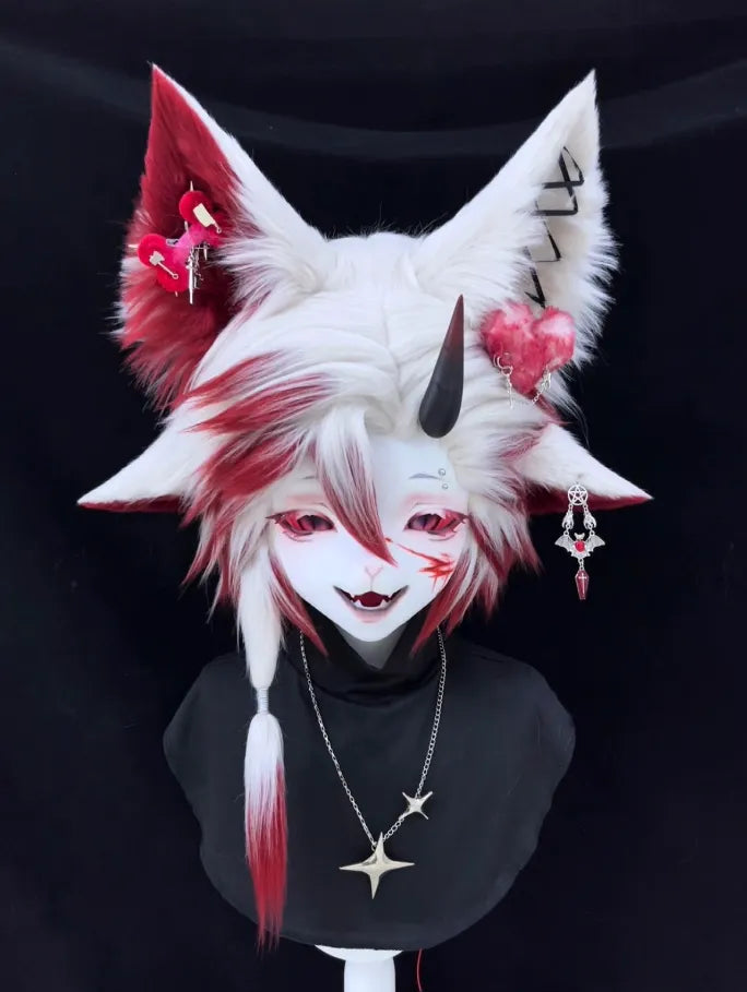 Red White Vampire Fox Mini Partial Kig Fursuit (Head + Paws) – DokiDoki ...
