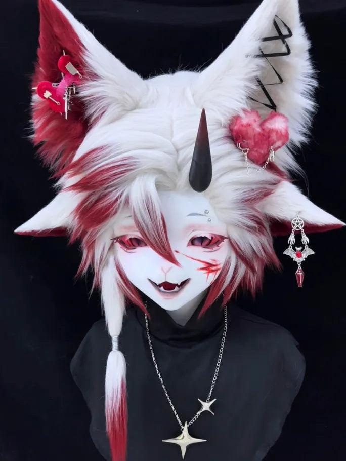 Red White Vampire Fox Mini Partial Kig Fursuit (Head + Paws) – DokiDoki ...