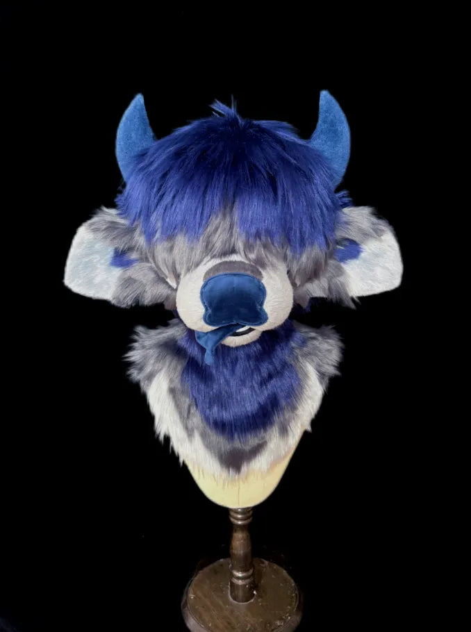 Deep Blue Grey Horned Bull Partial Toony Fursuit – Bull Fursuit Head ...