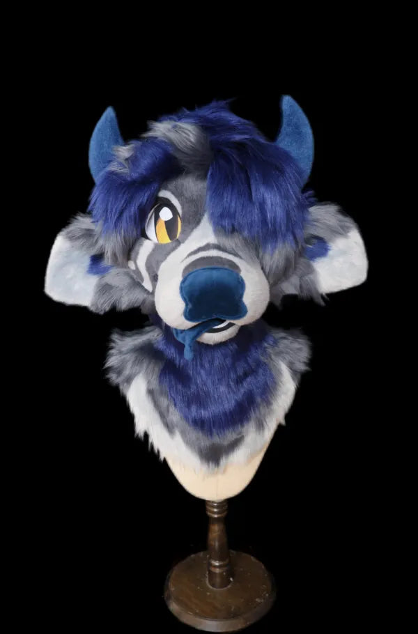 Deep Blue Grey Horned Bull Partial Toony Fursuit – Bull Fursuit Head ...