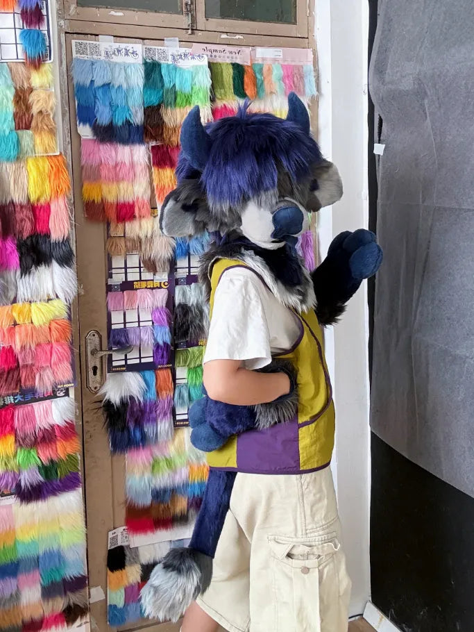 Deep Blue Grey Horned Bull Partial Toony Fursuit – Bull Fursuit Head ...
